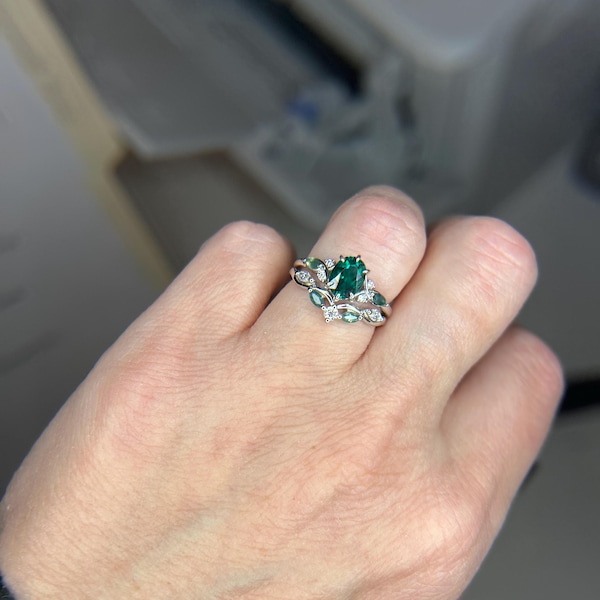 Vintage Oval Emerald Engagement Ring Set Bridal Sets Women Rose Gold ...