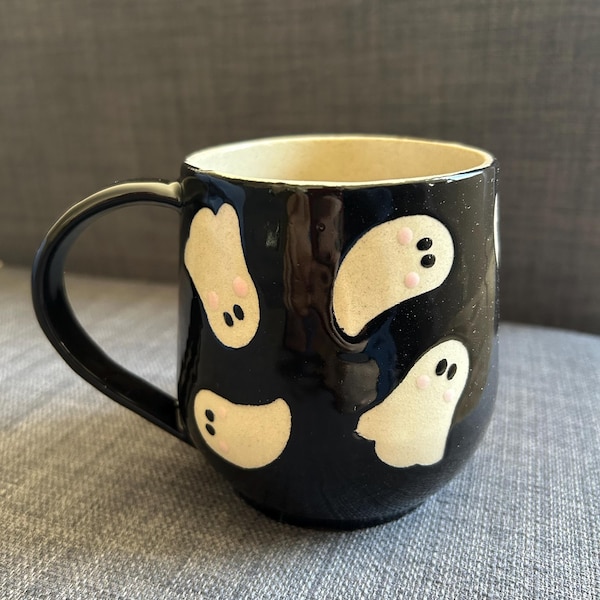 Black Ghost Ceramic Mug, Autumn Gift for Her, Retro Fall Mug, Halloween ...