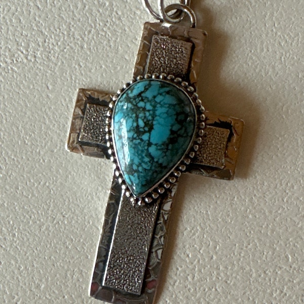Natural Turquoise Cross 925 Sterling Silver Pendant Turquoise Gemstone ...