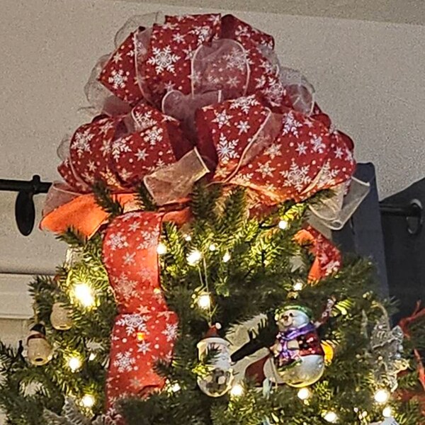 Giant Ribbon Christmas/ Holiday Tree Topper Bows With Streamers- Large ...