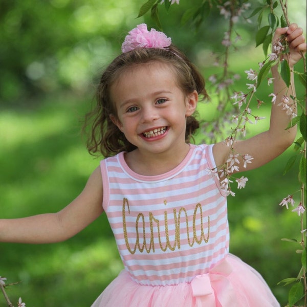 Monogramed Personalized Girls Name Outfit, Gold Letters and Pink Tutu ...