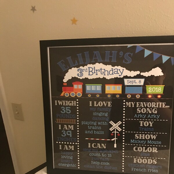 Train Birthday Poster, Train Theme Bday Board, Yearly Stats Milestones ...
