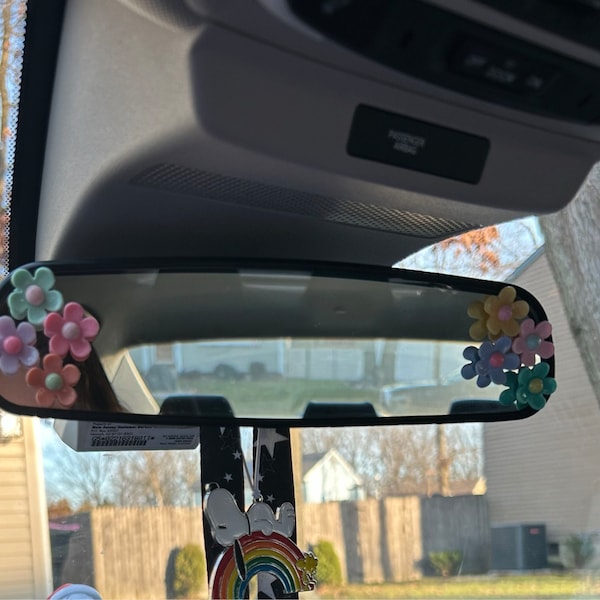 7 Style Cute Flower Car Rearview Mirror Ornament, Kawaii Car Screen ...
