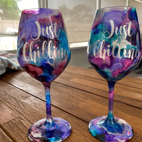 Custom Swirl Hand-painted Wine Glass - Personalized Drinkware for Your ...