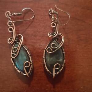 Labradorite Earrings Copper Gemstone Earrings Copper Wire Wrapped ...