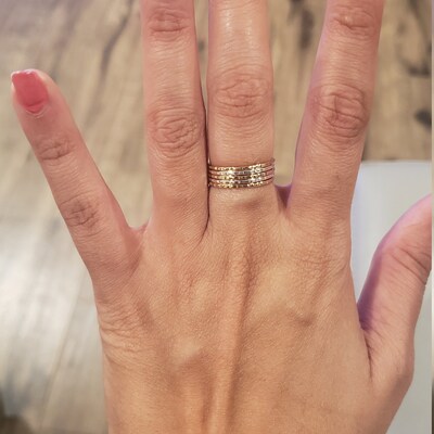 Gold and Silver Stack Ring Set, Hammered Gold Silver Stacked Rings Thin ...