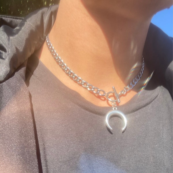 Moon Chain Necklace, Layered Necklace, Statement Necklace, Chunky Gold ...