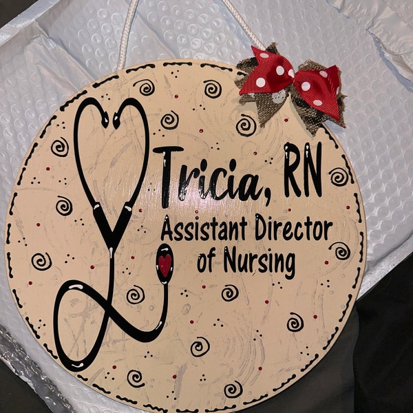 Personalized Circle NURSE DOCTOR Sign Medical Door Sign Wood Wooden EMT ...