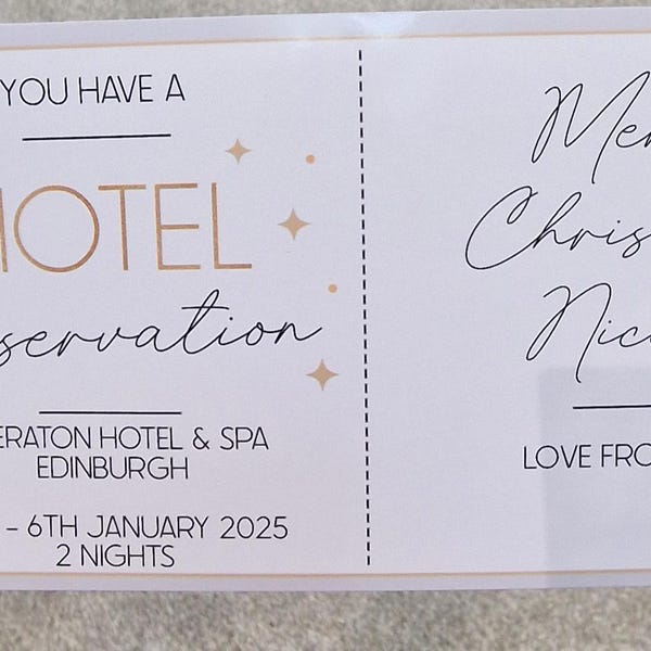 Personalised Surprise Hotel Stay Gift Voucher | Weekend Getaway Ticket ...