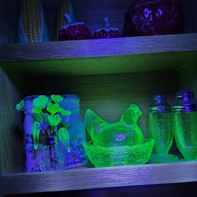 Jadeite Green Depression Style Glass Grease Jar With Lid, Black Band ...