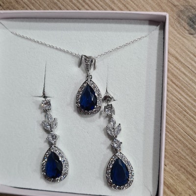 Light Blue Sapphire Bridal Jewellery Set Wedding Jewellery Drop Earring ...