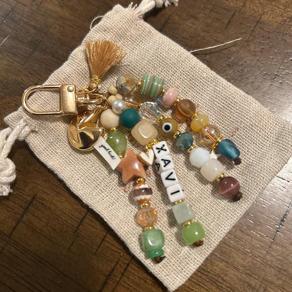 Handmade Beaded Keychain: Glass, Ceramic, Crystal Beads With Charm - Etsy
