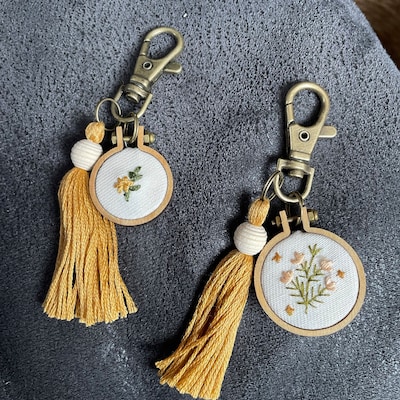 Wax Flower Embroidery Keychain - Etsy