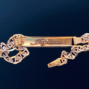 10k Solid Gold Figaro Cuban Link Baby ID Bracelet, Pave Cuban Bracelet ...