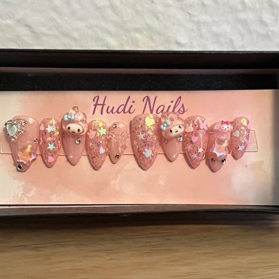 Vibrant Y2K Inspired Nail Set Elegant Silver Star Press on Nail Pink ...
