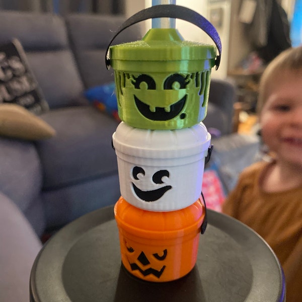 Straw Toppers Halloween Buckets With New Purple Vampire, Mummy ...