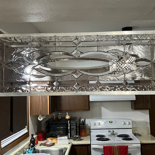 Stained Glass Transom Window Hanging 29 1/2 X 13 INCLUDING HOOKS BRASS ...