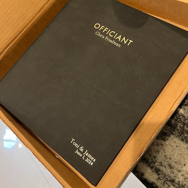 Officiant Binder With Natural Linen Personalized Gold Embossed Wedding ...