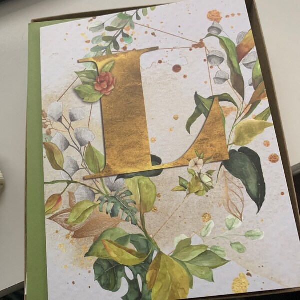 Watercolor Monogram Gold/floral Letter "l" Initial Notecards - 12 Note ...