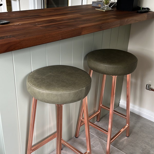 Copper Bar Stool With Leather Seat -'bertie C Hyde - Etsy UK