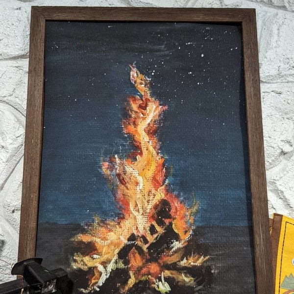 Campfire Print, Acrylic Art, Poster, Painting, Original Artwork, Hiking ...