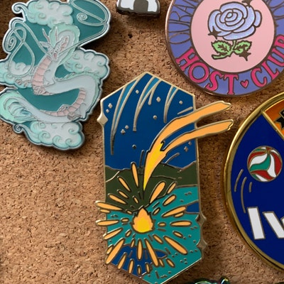 Meteor Pin Celestial Scene Anime Gold Comet Star Flame Castle Space ...