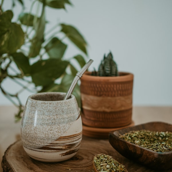 Handmade Ceramic Yerba Mate Gourd With Notch for Bombilla, Complete ...