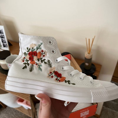 Bridal Converse/embroidered Converse/embroidered Sneakers Blue Bouquets ...