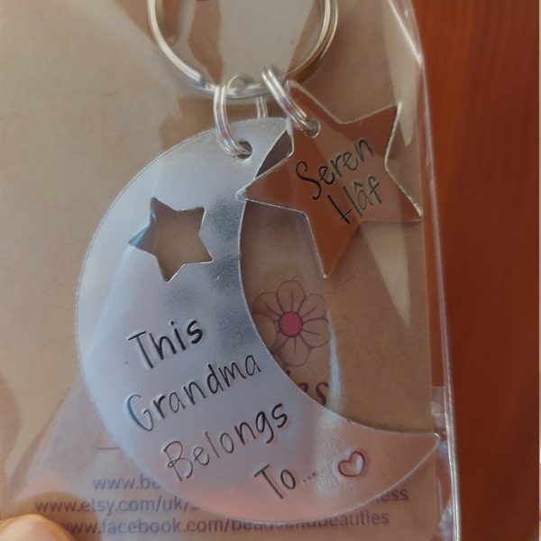 Personalised Moon & Stars Keyring, This Nanny Belongs To, I Love You to the Moon, This Grandma ...