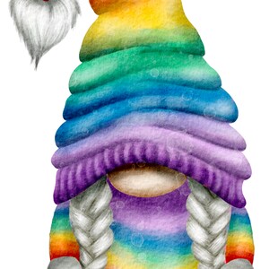 Rainbow Gnome Clipart PNG, Hand Drawn Watercolor Gnome Clipart, Digital ...