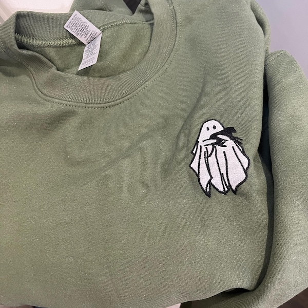 Embroidered Ghost Sweatshirt, Halloween Sweatshirt, Black Cat, Fall ...