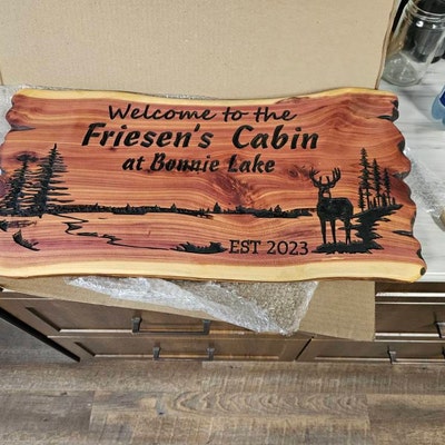 Live Edge Wood Sign Wooden Cedar Carve Cabin Outdoor Sign Custom Wood ...