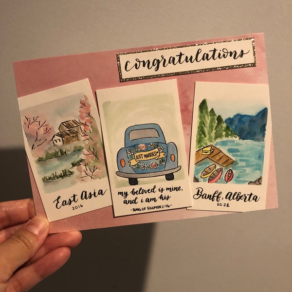 Travel Themed Congratulations Card Engagement and Wedding Card Heres to ...