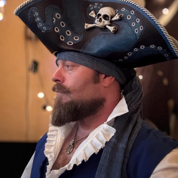 Brown Leather Tooled Tri Corner Pirate Hat - Etsy