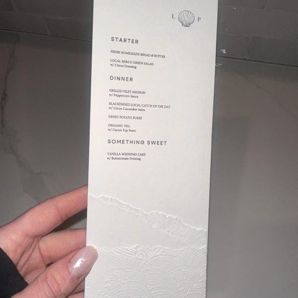 Ocean Sea Beach Wedding Menu With Embossing | Wedding Menu | Coastal ...
