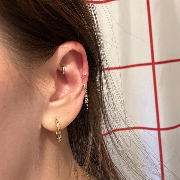 14k Solid Gold Ruby Heart Cartilage Piercing Pink Heart Helix Stud ...