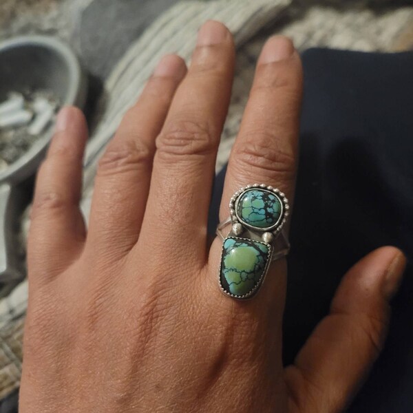 Unakite Green Orange Olive Handmade Sterling Silver Ring Stacked Band ...