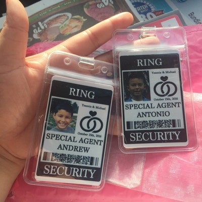 SET OF 2 Ring Security ID Badges With Badge Reels Wedding Ring Bearer ...
