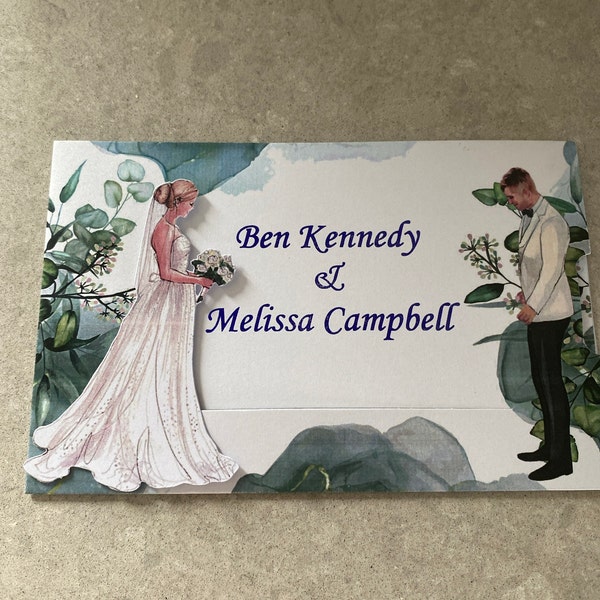 Sliding Bride Wedding Invitation, Moden Luxury Personalized Caricature ...