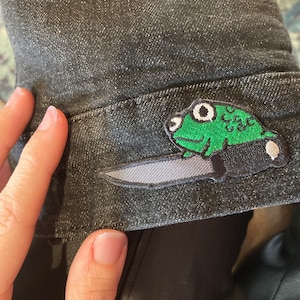 Frog Knife Iron on Patch, Patches, Frog Patches Iron on ,embroidered ...