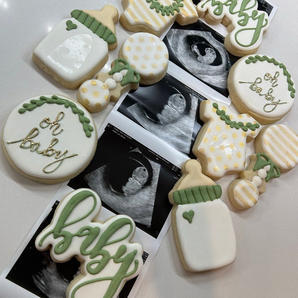 Greenery Baby Shower Cookies - One Dozen - Etsy
