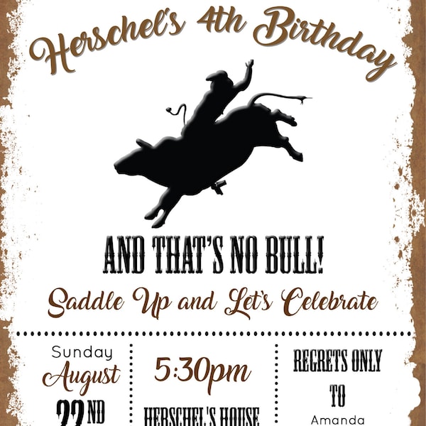 Editable Bull Ride Birthday Invite Invitation 5x7 Digital Instant ...