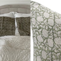 Designer Floral Olive Green on Natural Linen Pillow Cover, Green Pillow ...