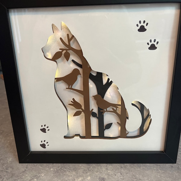 Cat Shadow Box SVG, 3d Papercut SVG, Layered Paper Art Template, Scroll ...