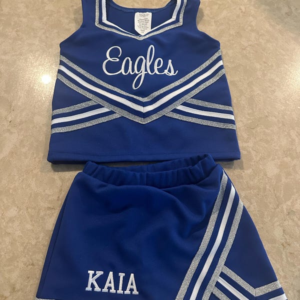 Blue & White Cheer Uniform, Customized Cheerleading Uniform, Girls ...