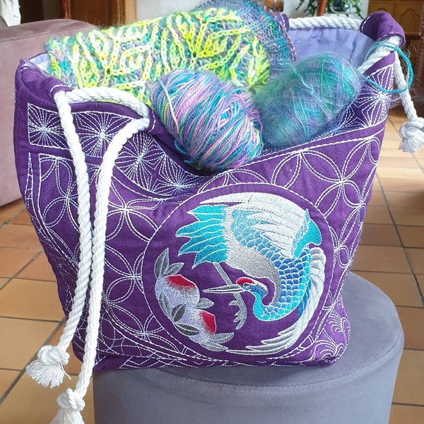 Dark Ochre Japanese Drawstring Pouch - Flower Lantern - Komebukuro ...