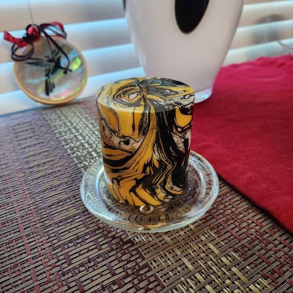 Marbled Pillar Candle Rainbow Swirl Hand-dip Dyed Colorful Tie-dye ...