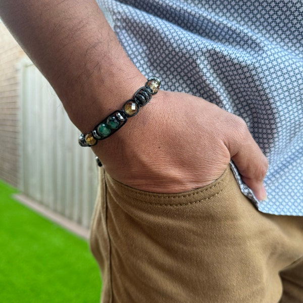 Genuine Malachite Triple Bracelet Men's Three Rows Adjustable Bracelet ...