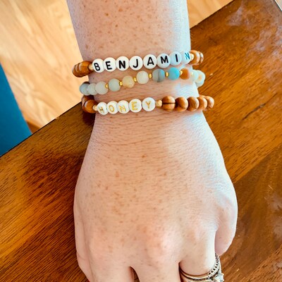 Custom Word Bracelet, Olive Wood Bead Bracelet, Positive Word Bracelet ...