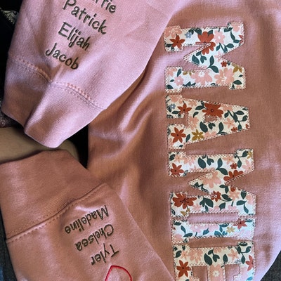 Custom Embroidered Mama Sweatshirt Floral Applique Sweatshirt Sleeve ...